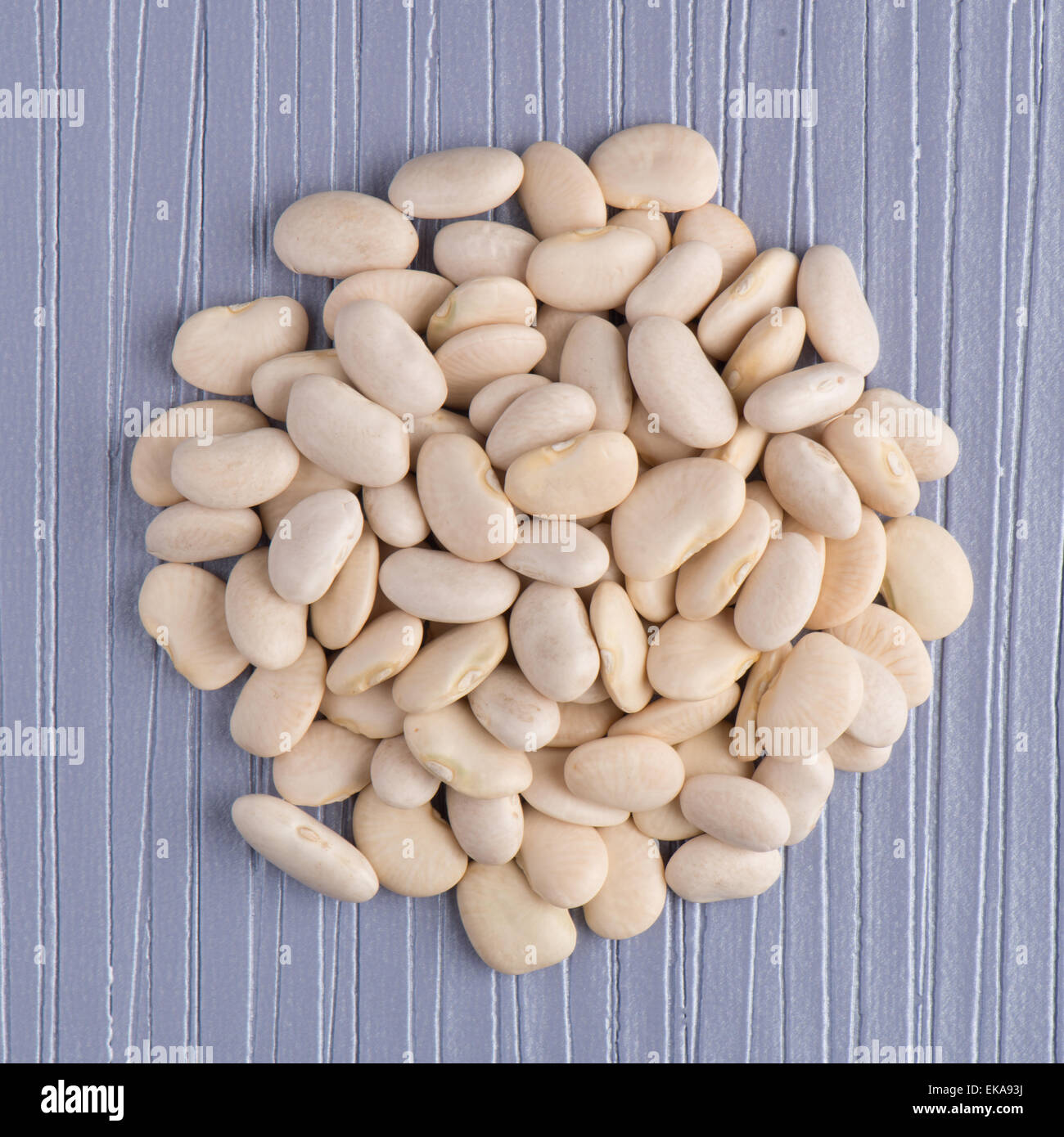 Top view of circle of white beans against purple vinyl background Stock ...
