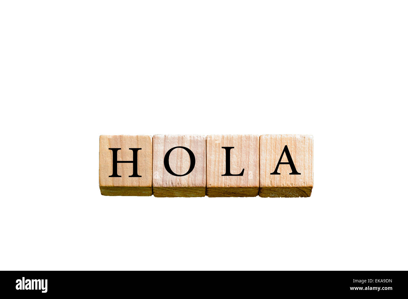 Word HOLA. Wooden small cubes with letters isolated on white background ...