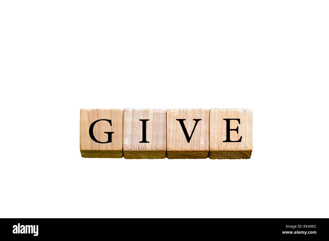 Word GIVE. Wooden small cubes with letters isolated on white background ...