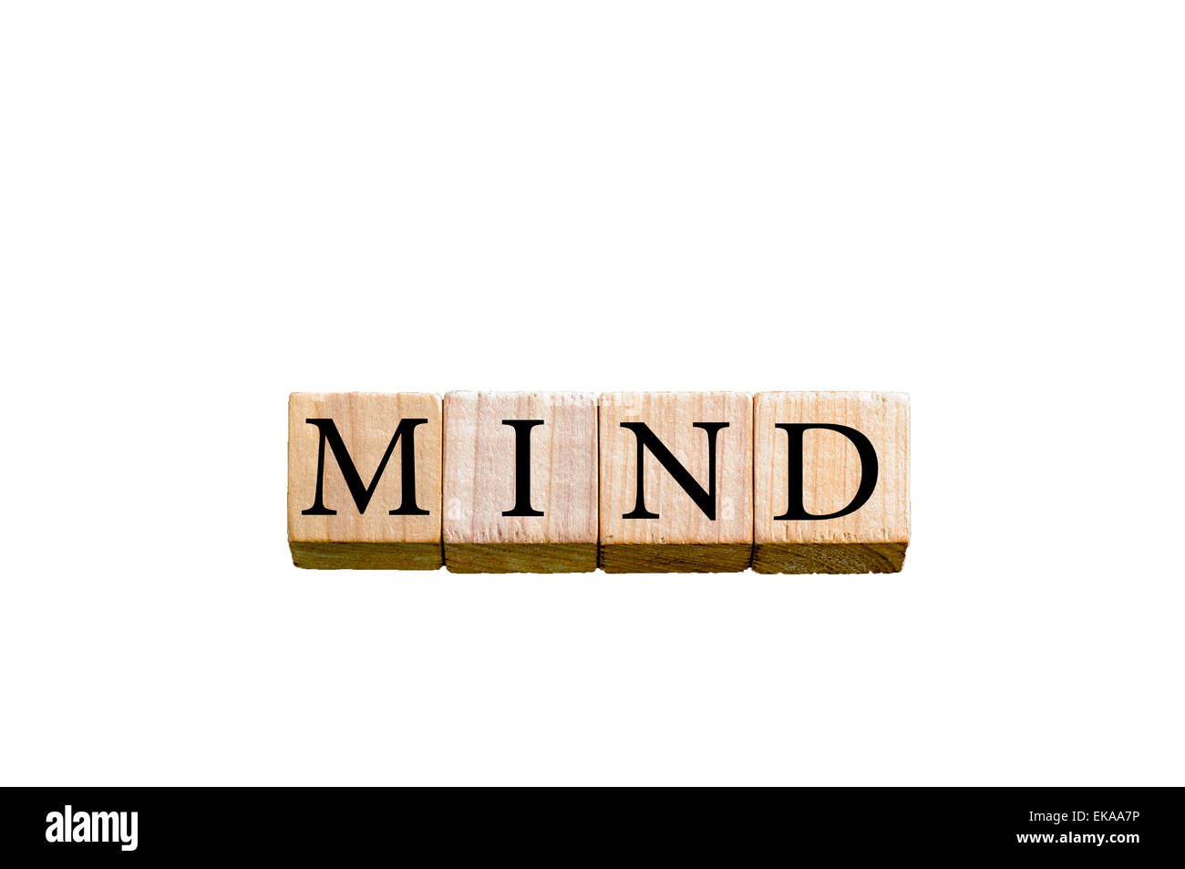 Word MIND. Wooden small cubes with letters isolated on white background ...