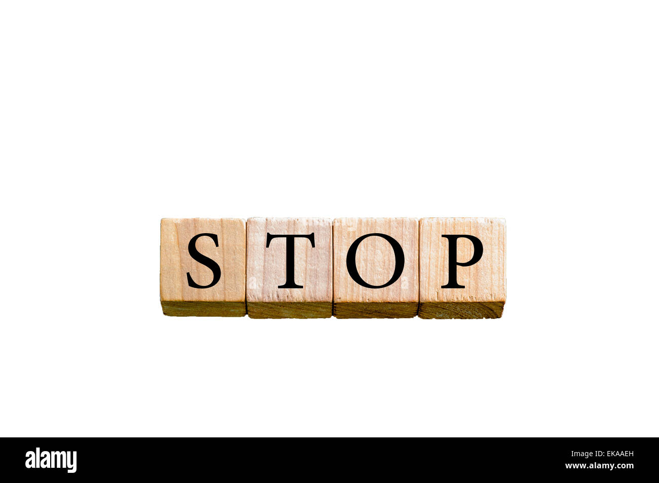 Word STOP. Wooden small cubes with letters isolated on white background ...