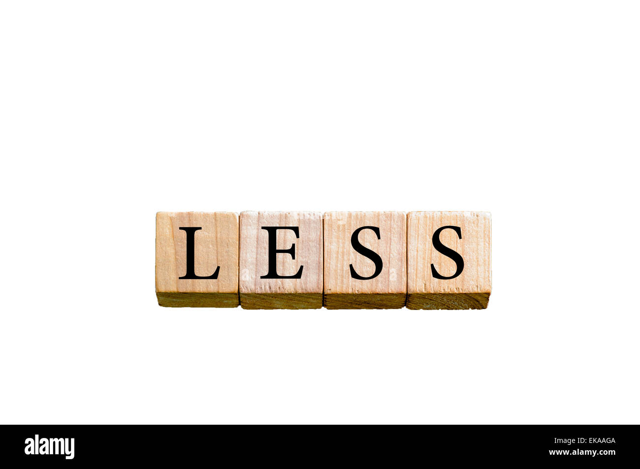 Word LESS. Wooden small cubes with letters isolated on white background ...