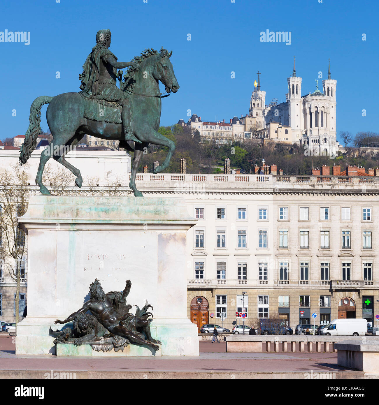 Statue and Basilica on a background, Lyon, France Stock Photo - Alamy