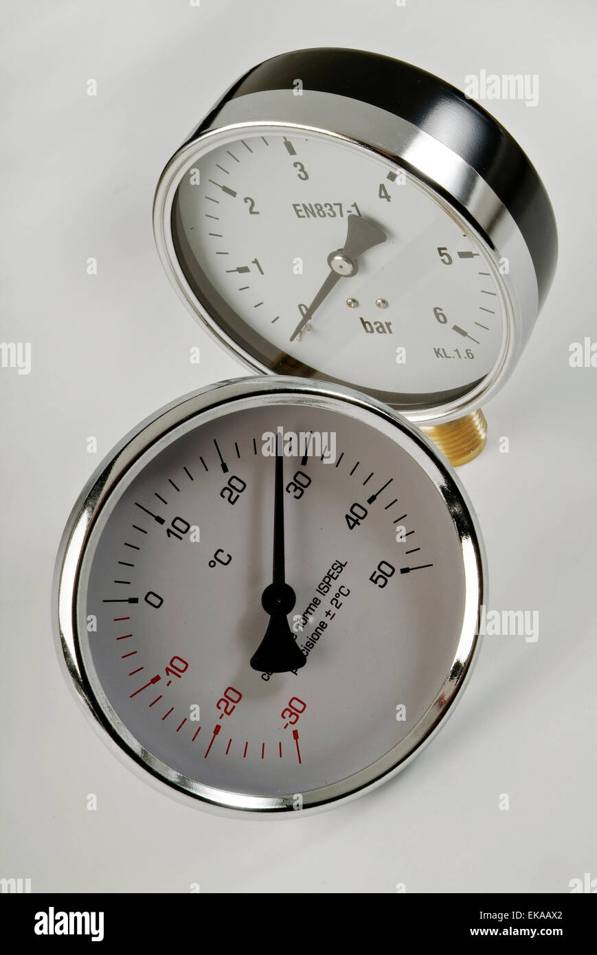 industrial thermometer and barometer on a white background Stock Photo ...