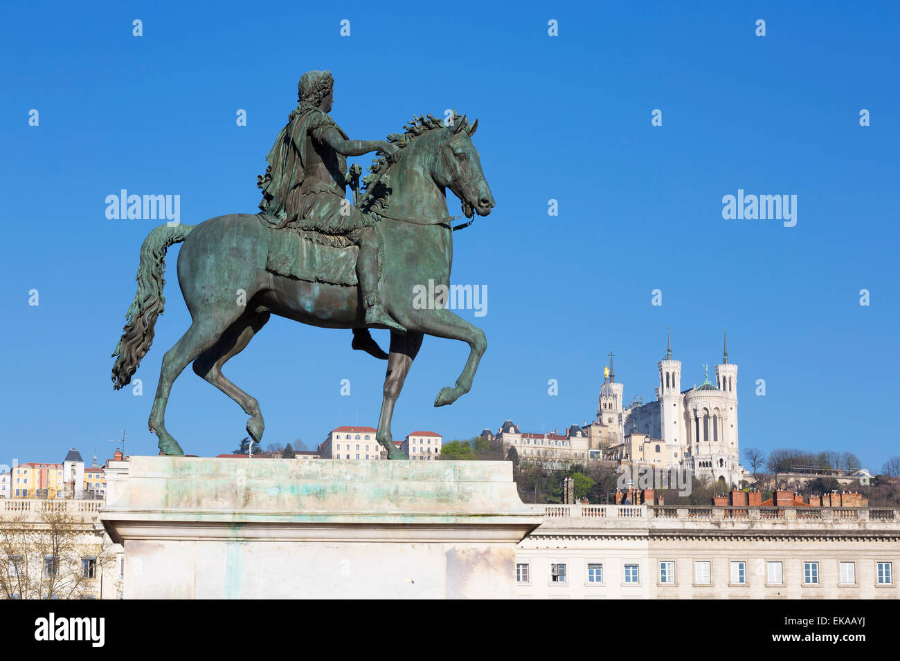 View of statue and Basilica in Lyon, France Stock Photo - Alamy