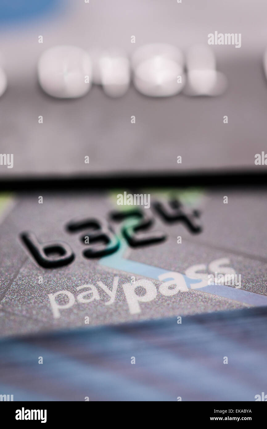 Illustrative editorial photo of credit cards with touch free paypass ...