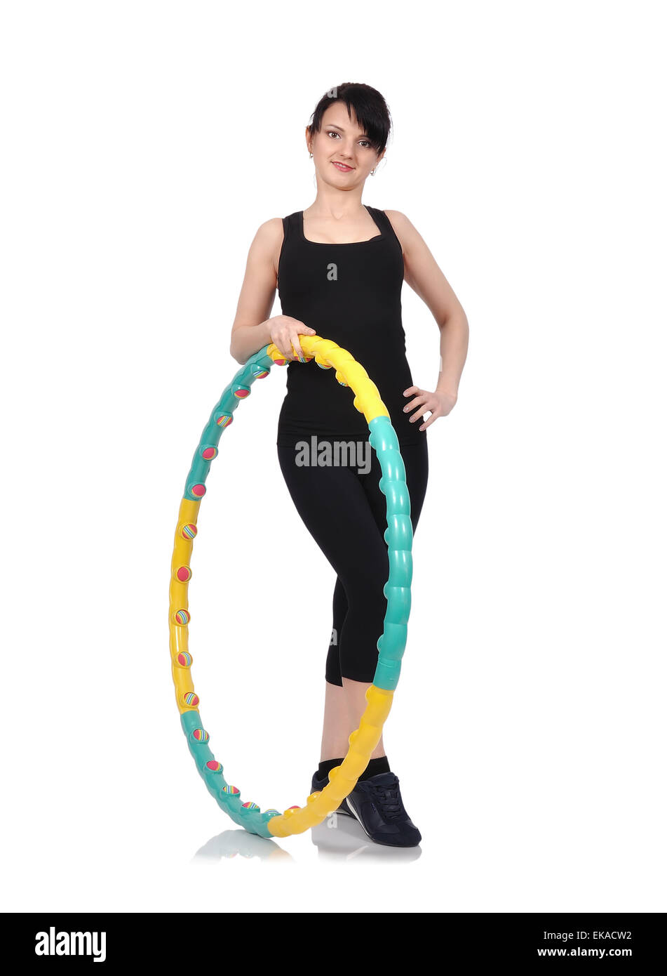 woman with color hula hoop on white background Stock Photo - Alamy