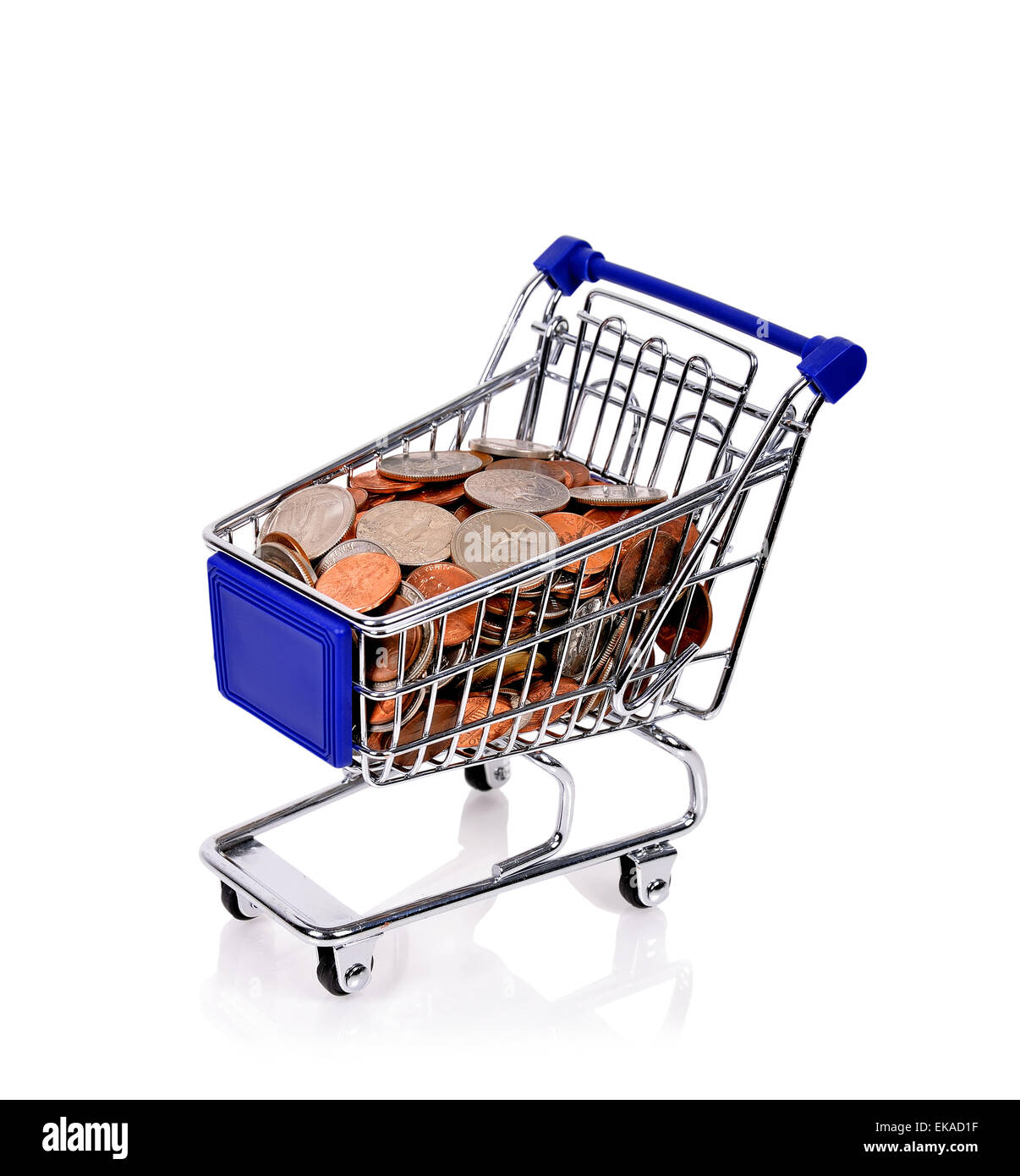 shopping cart with coins on a white background Stock Photo - Alamy