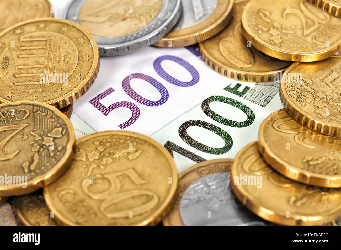euro banknote money and coins , close up Stock Photo - Alamy