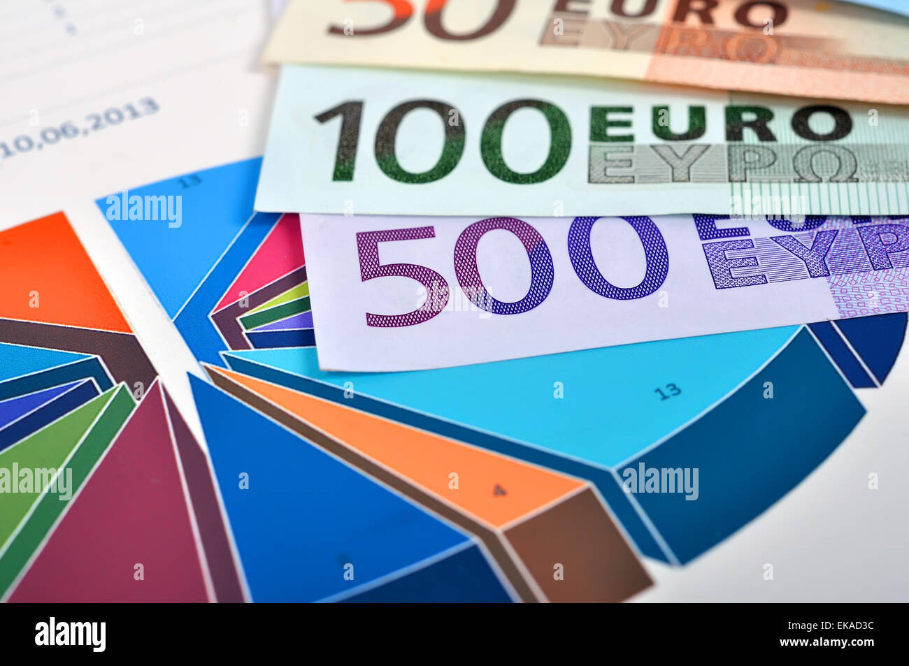 euro banknotes and color pie chart, close up Stock Photo - Alamy