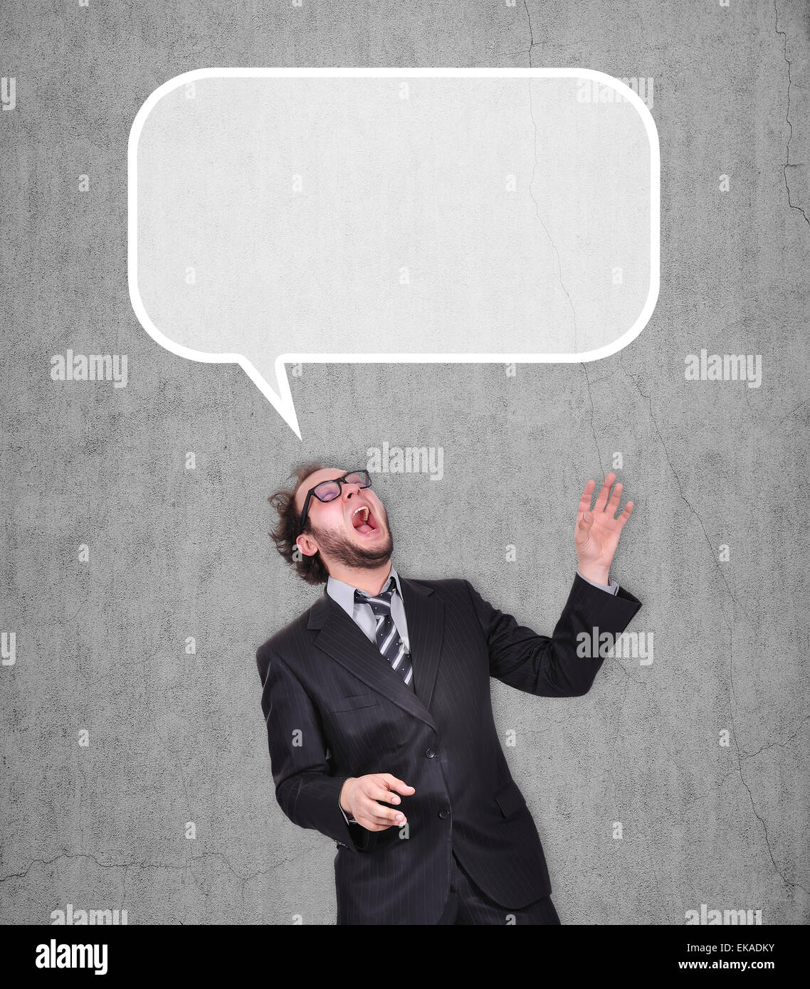 crazy businessman with bubble talk over head Stock Photo - Alamy