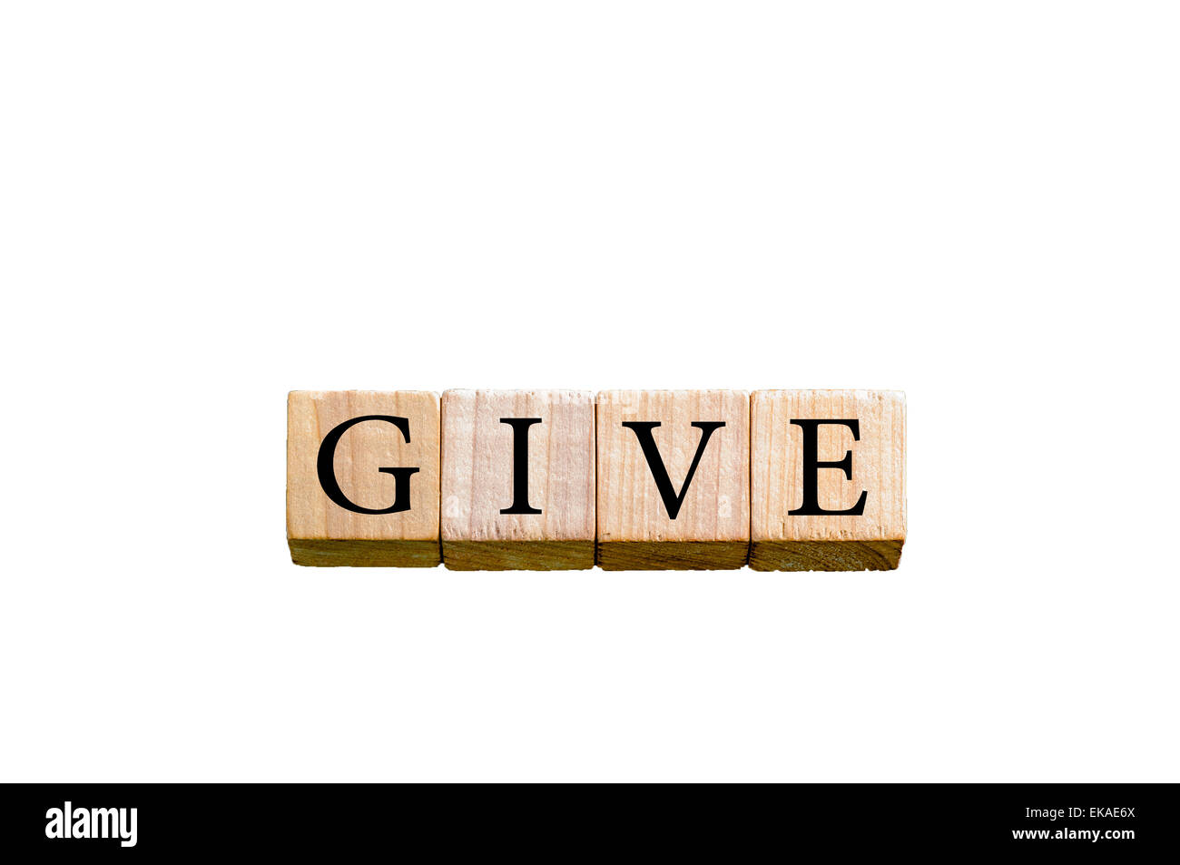 Word GIVE. Wooden small cubes with letters isolated on white background ...