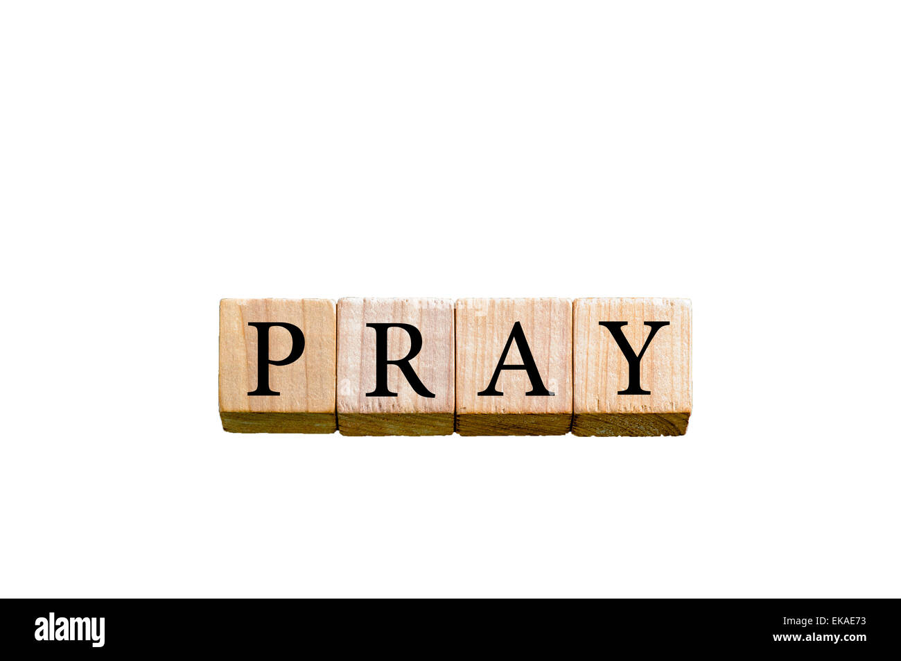 Word PRAY. Wooden small cubes with letters isolated on white background ...