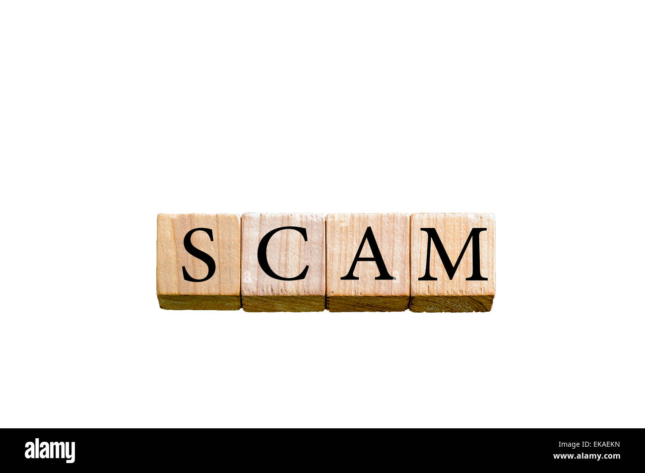 Word SCAM. Wooden small cubes with letters isolated on white background ...