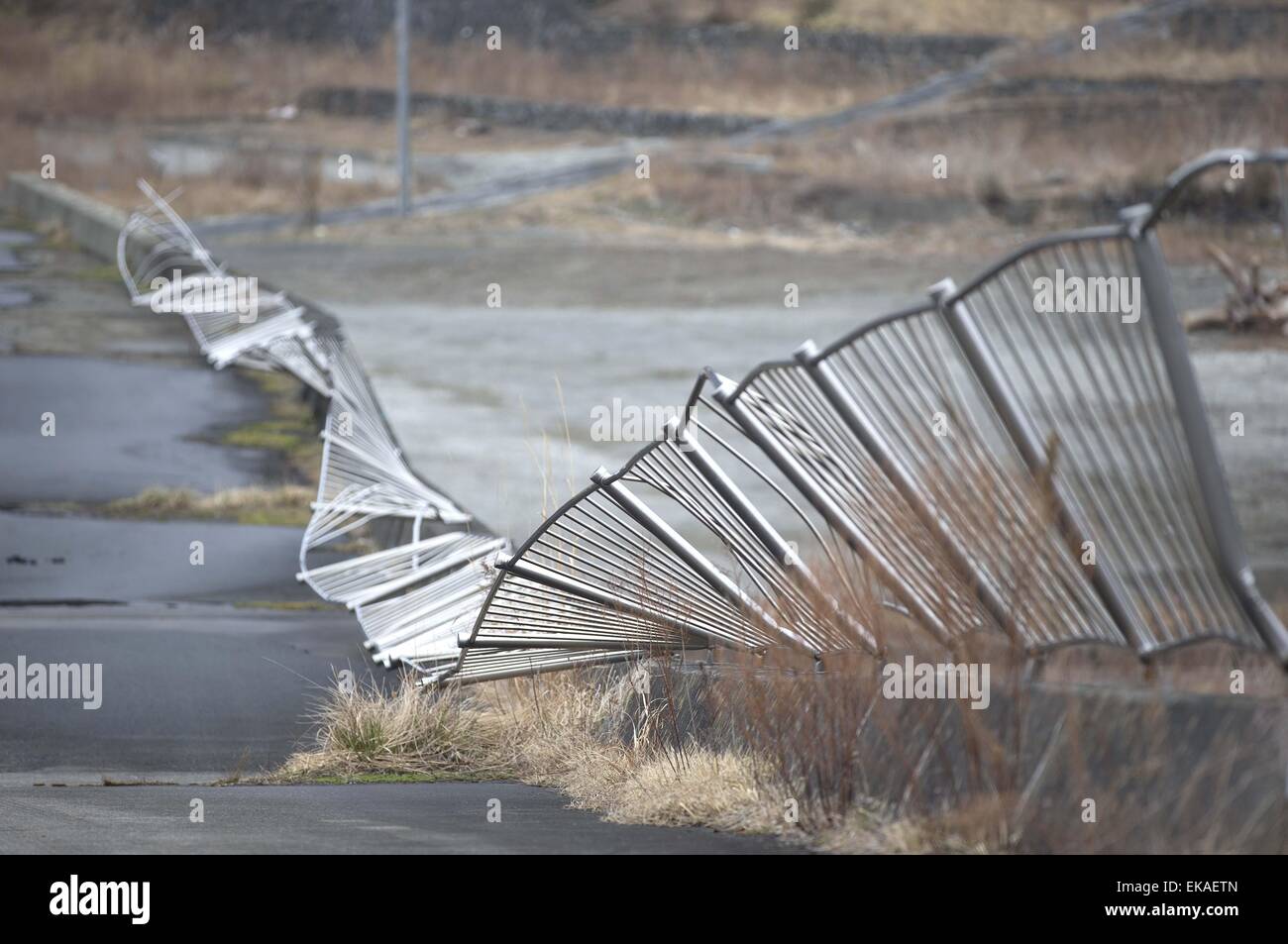 Kamaishi, Japan. 7th Mar, 2015. A metal guard rail lies crumpled from ...