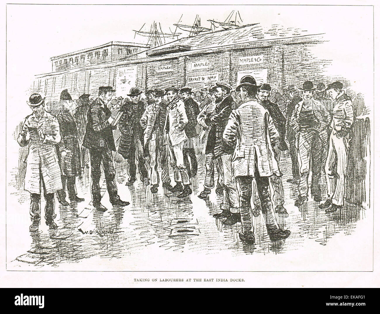 Taking on labourers East India docks Stock Photo - Alamy