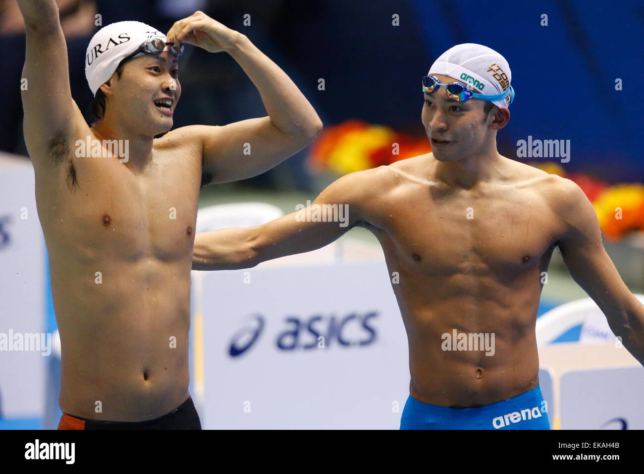 Tokyo, Japan. 8th Apr, 2015. (L-R) Masaki Kaneko, Ryosuke Irie Swimming ...