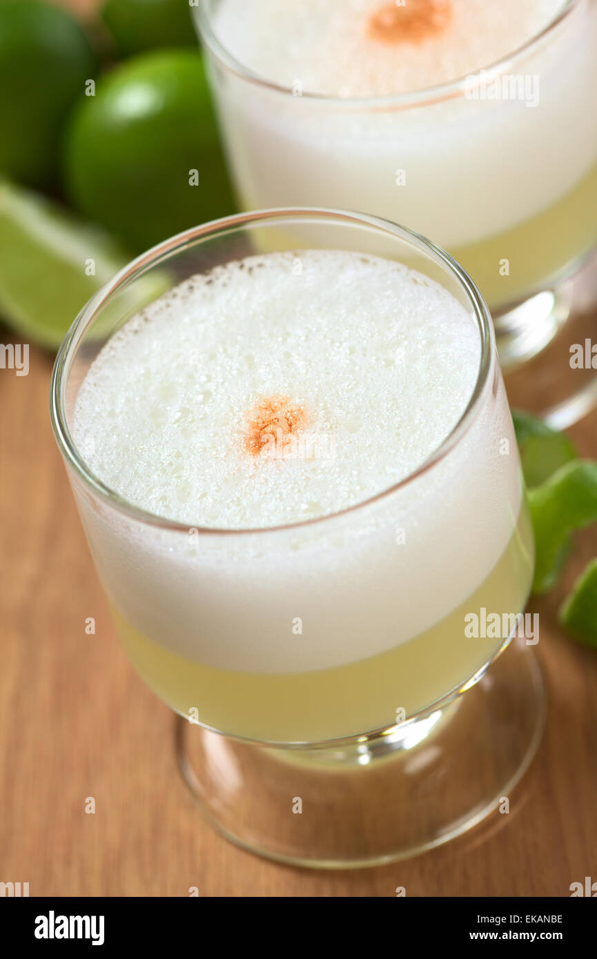 Peruvian cocktail called Pisco Sour made of Pisco (Peruvian grape ...