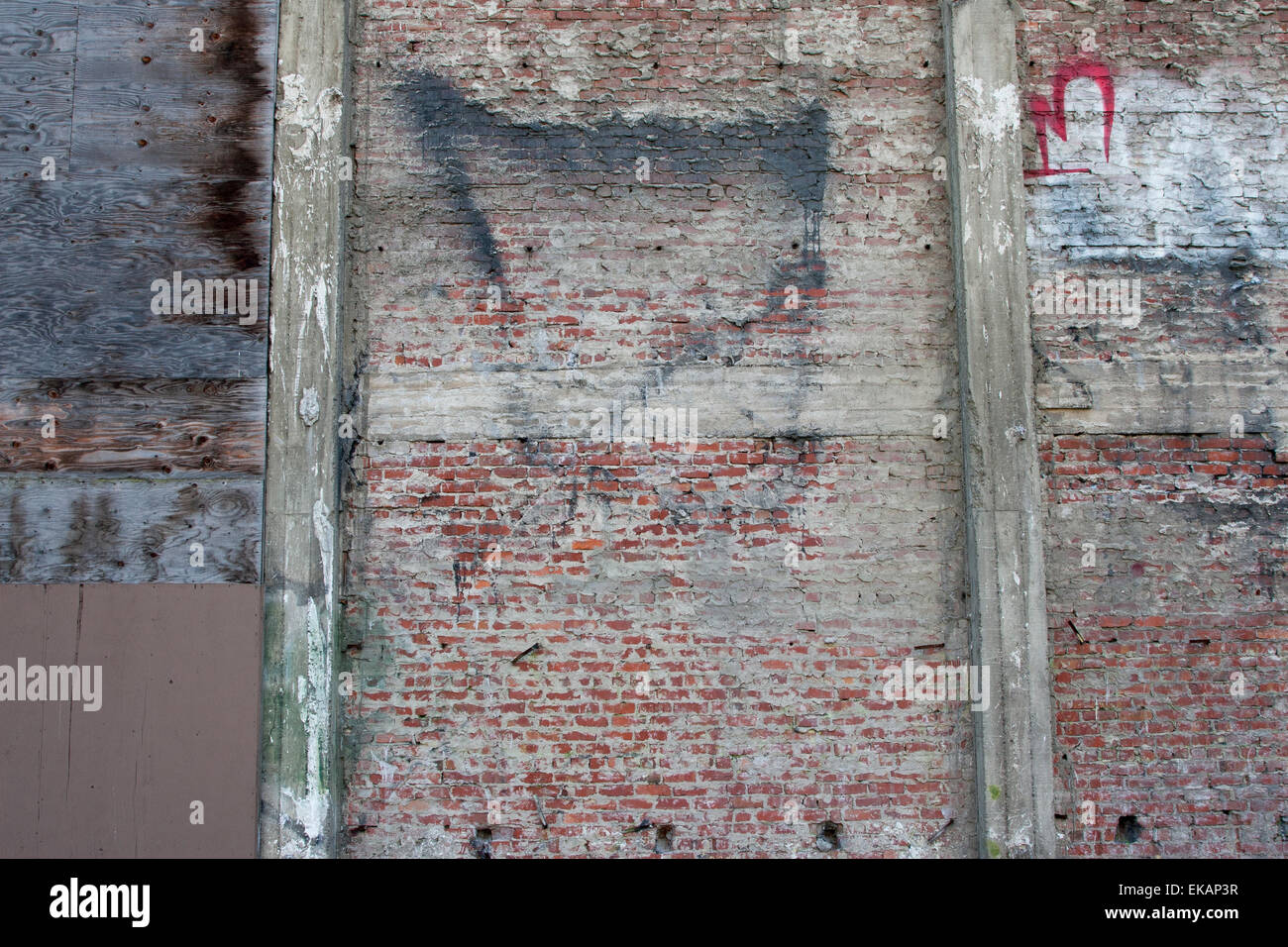 The side of an old brick building on Broadway in downtown Oakland ...