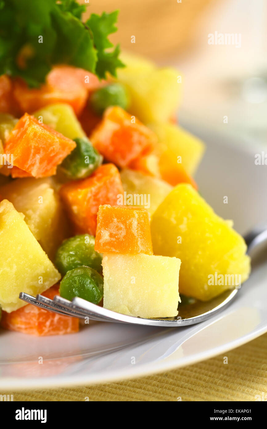Vegetarian Russian Salad, also called Salad Olivier, made of potato ...
