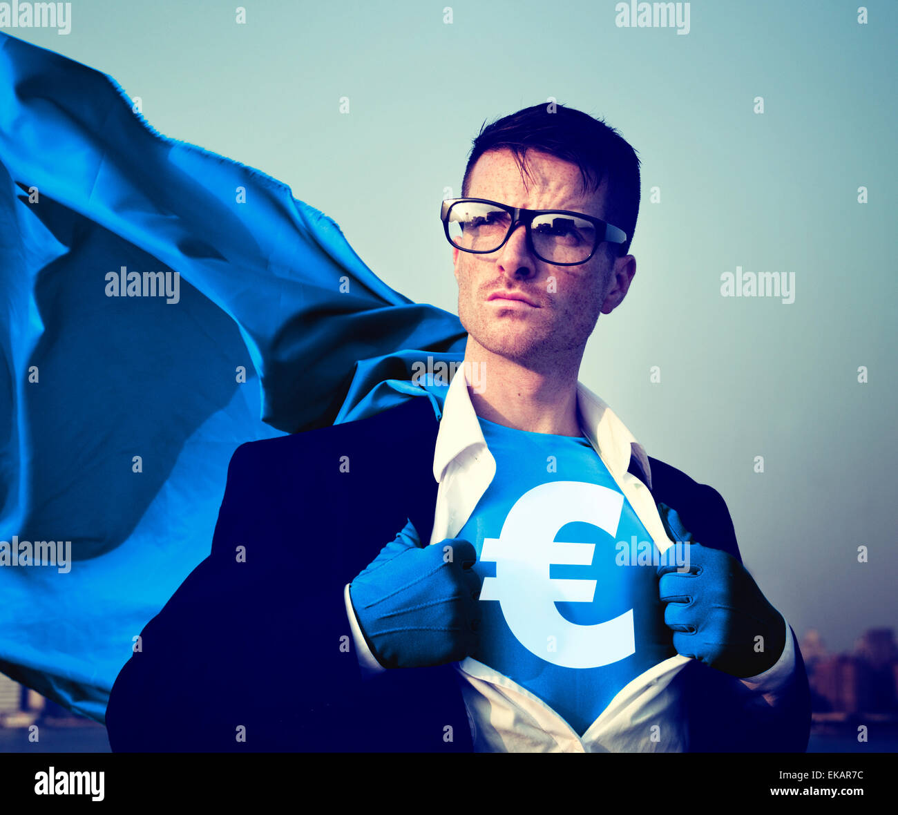 Strong Superhero Businessman Currency Sign Concepts Stock Photo - Alamy