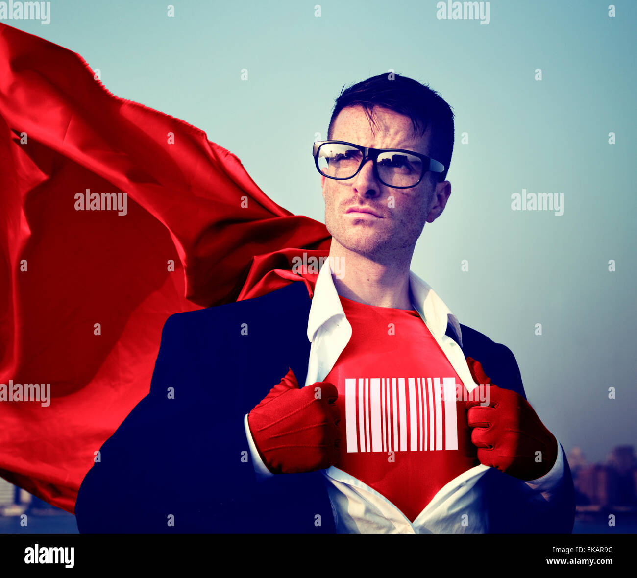 Strong Superhero Businessman Barcode Concepts Stock Photo - Alamy