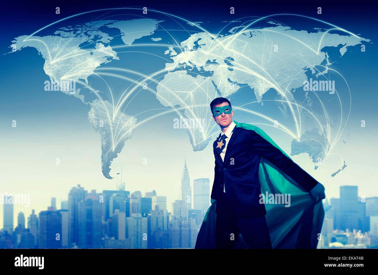 Superhero Businessman World Connection Concept Stock Photo - Alamy