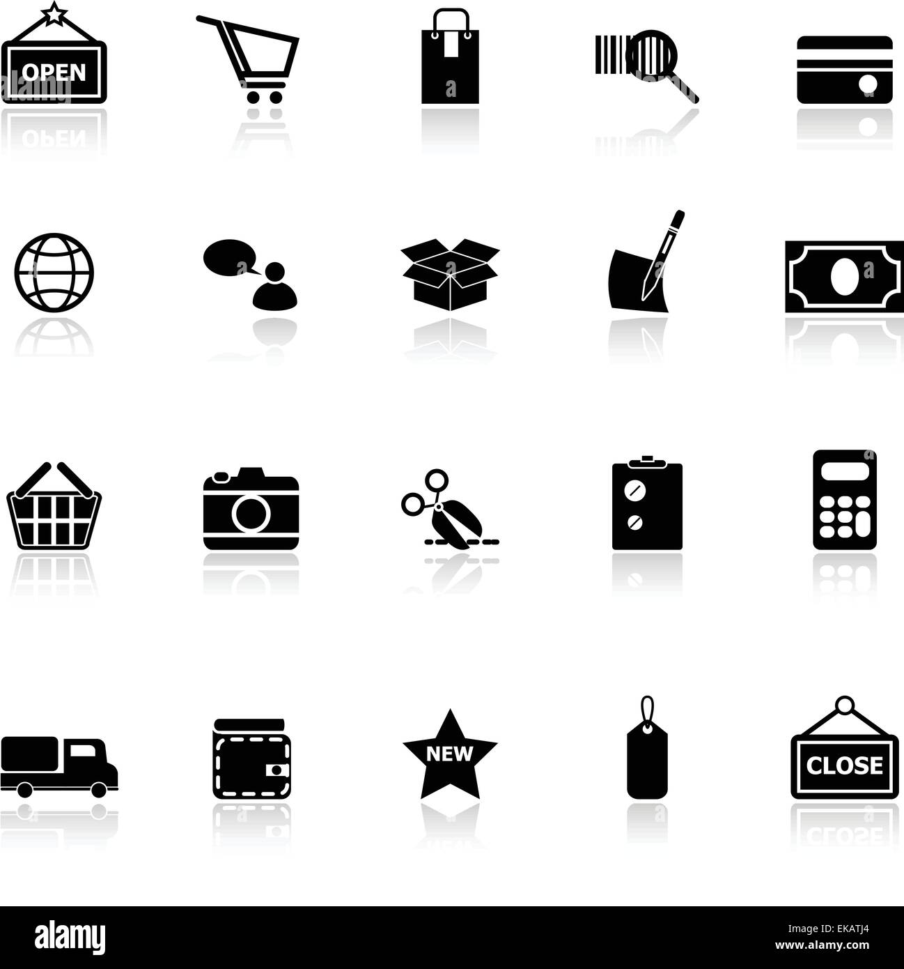 Shopping icons with reflect on white background, stock vector Stock ...