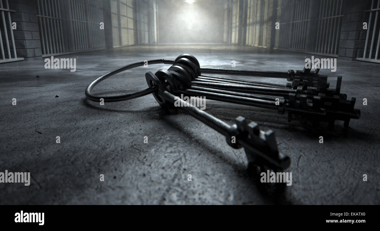 A concept image of an eerie corridor in a prison at night showing jail ...