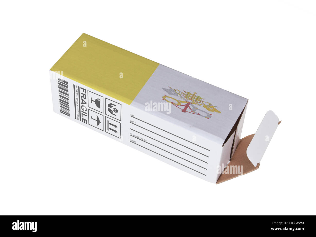 Concept of export, opened paper box - Product of Vatican City Stock ...