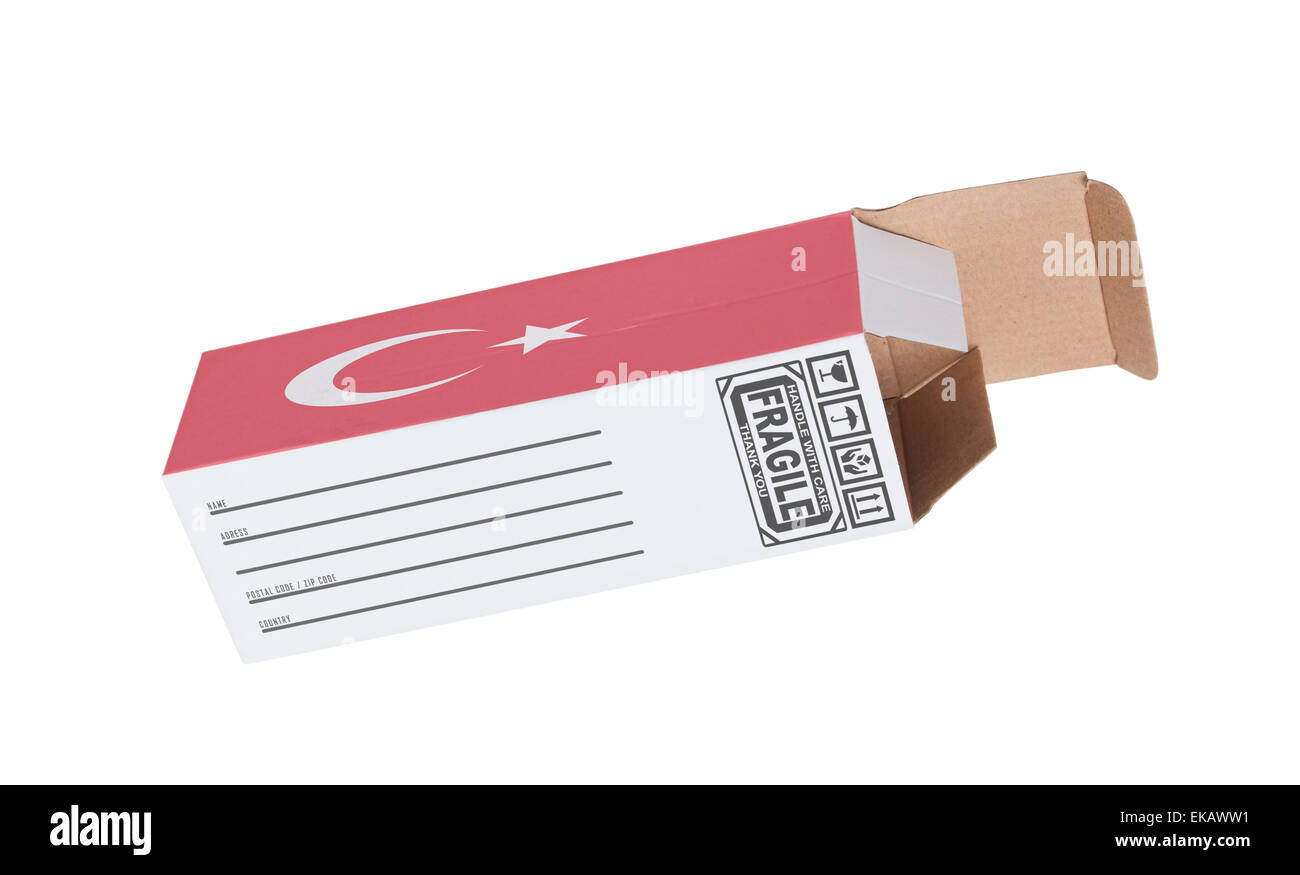 Concept of export, opened paper box - Product of Turkey Stock Photo - Alamy