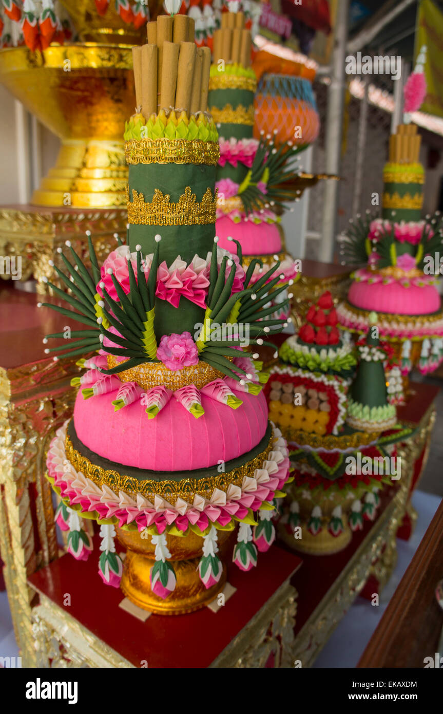 flower thai style on shrine worship colorful Stock Photo - Alamy