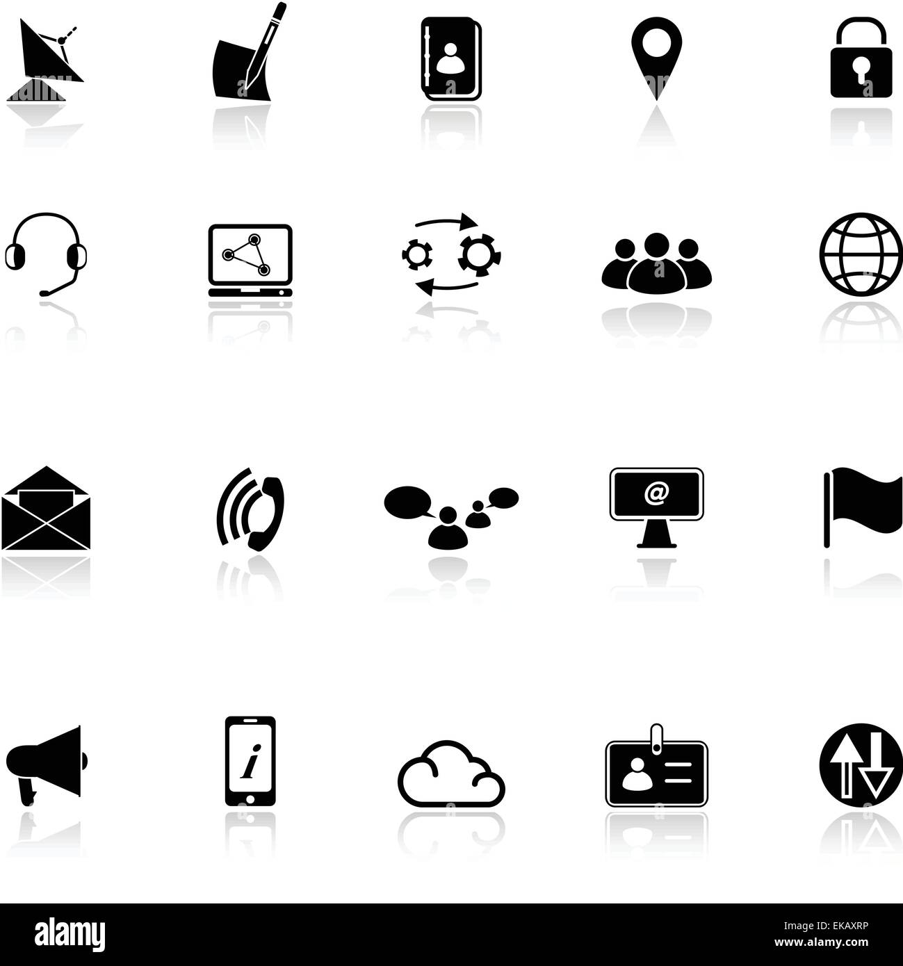 Communication icons with reflect on white background, stock vector ...