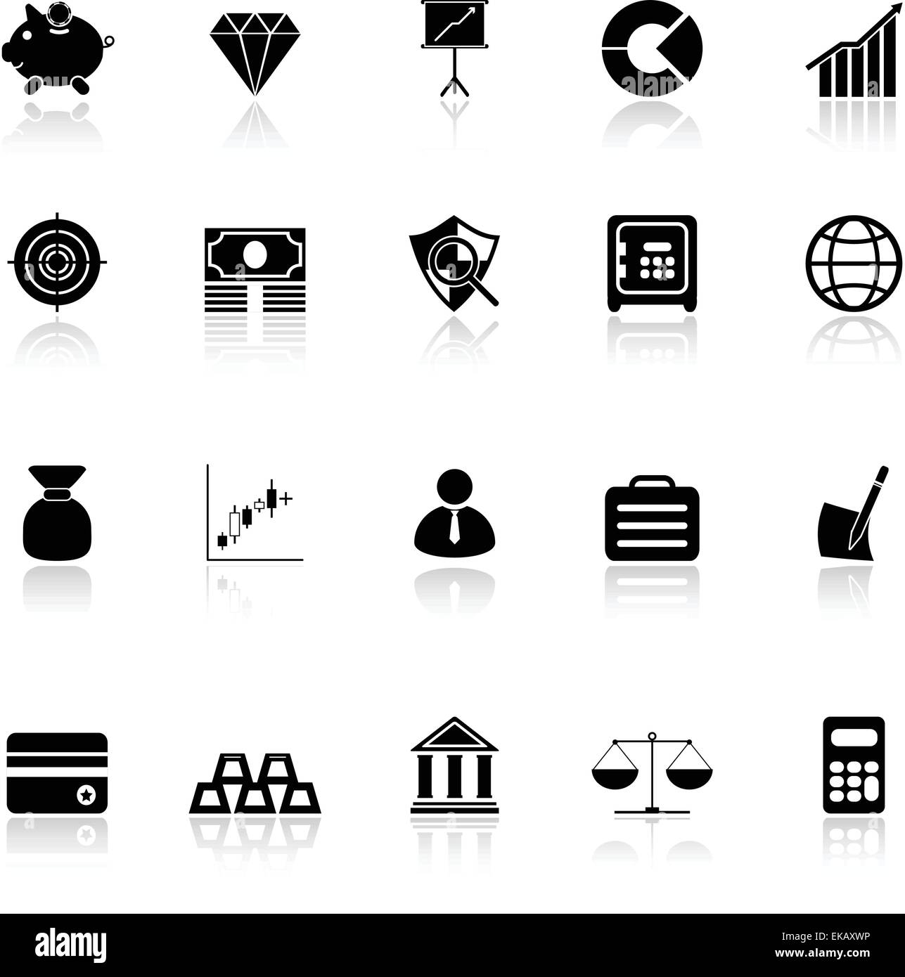 Finance icons with reflect on white background, stock vector Stock ...
