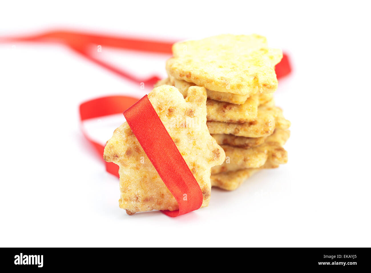 Cookies in the form of a house with red ribbon isolated on white Stock ...