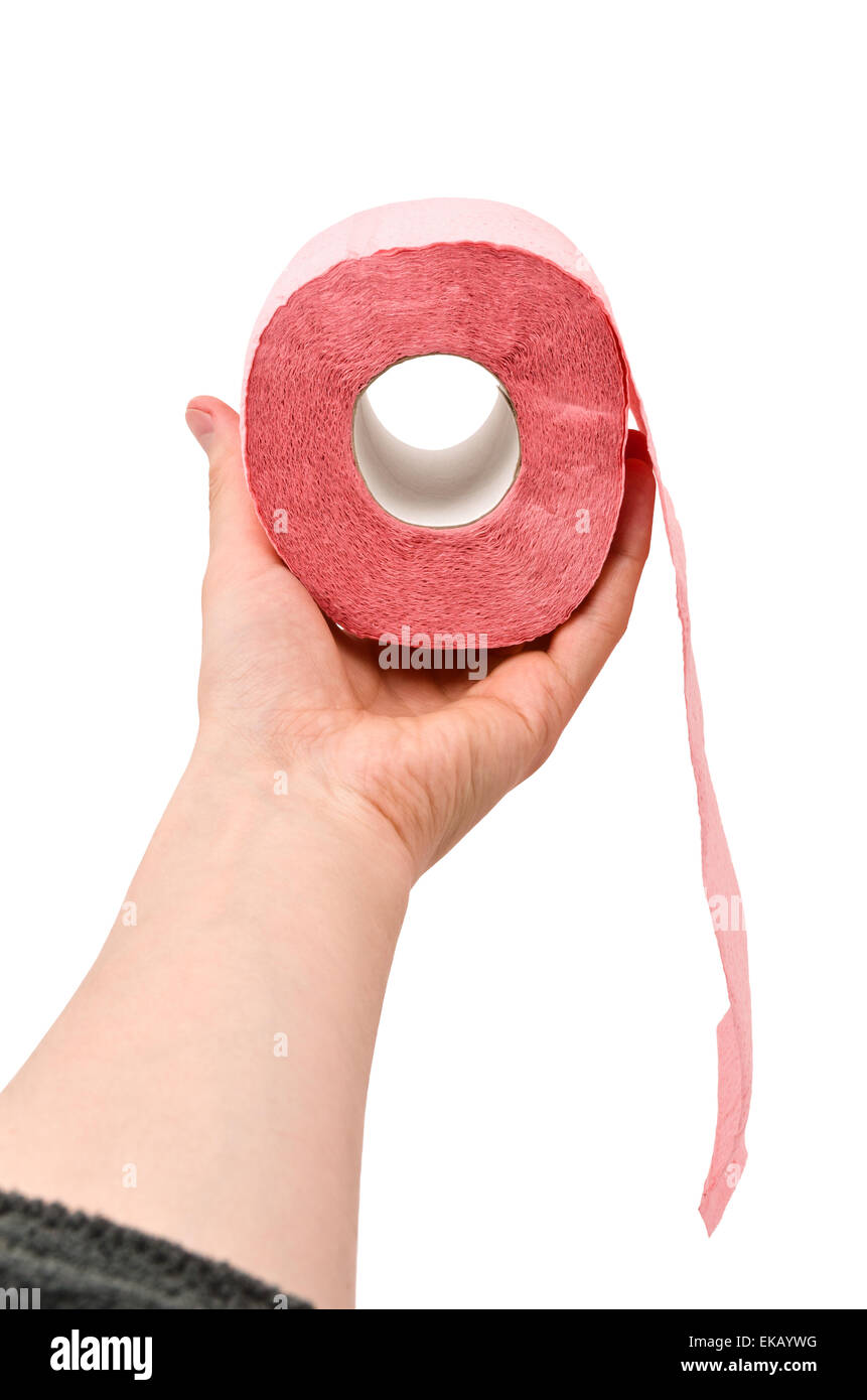 Hand holding toilet paper. Isolated on white background Stock Photo - Alamy