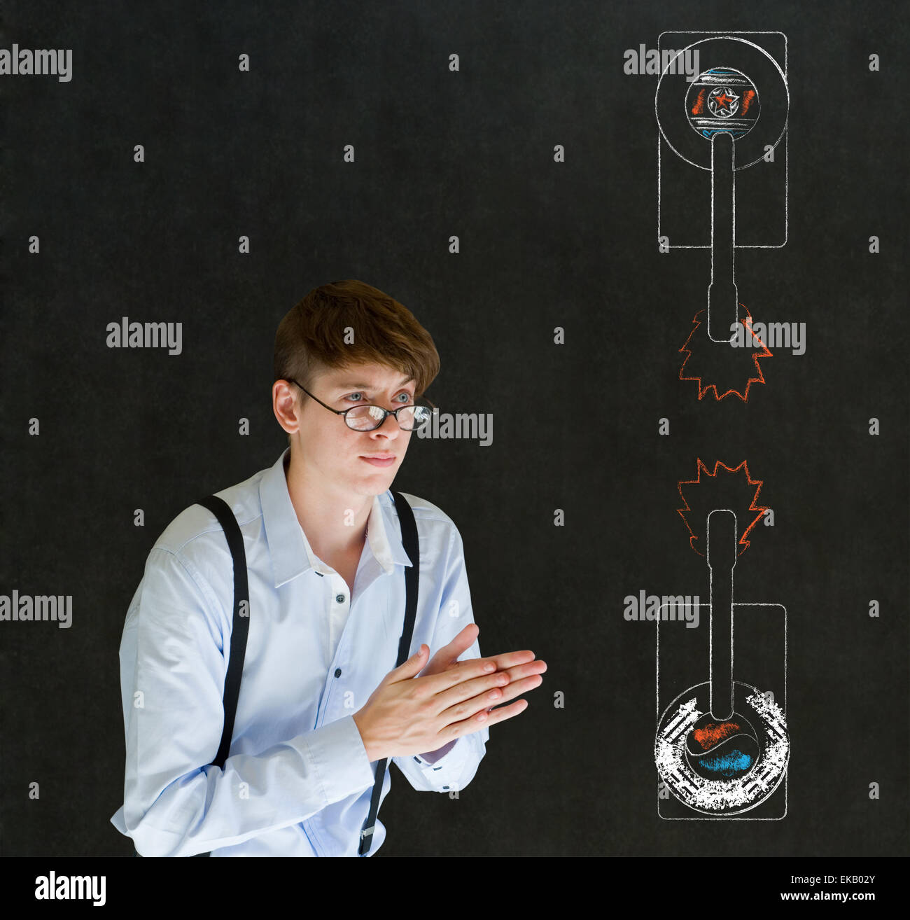Sneaky man thinking of evil scheme with North and South Korea war tanks ...