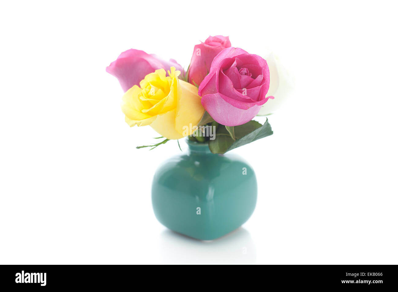 bouquet of colorful roses in vase isolated on white Stock Photo - Alamy