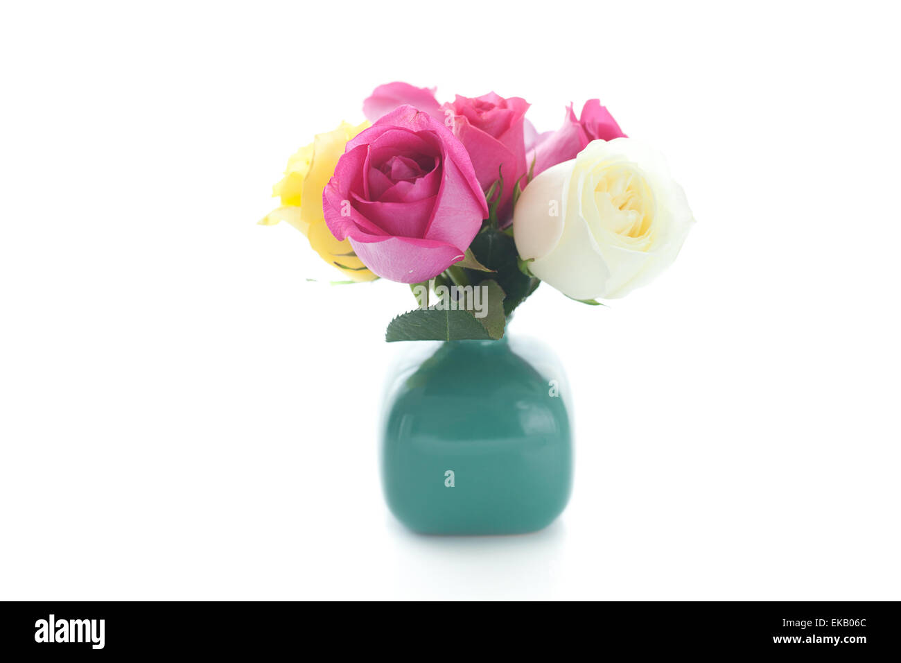 bouquet of colorful roses in vase isolated on white Stock Photo - Alamy