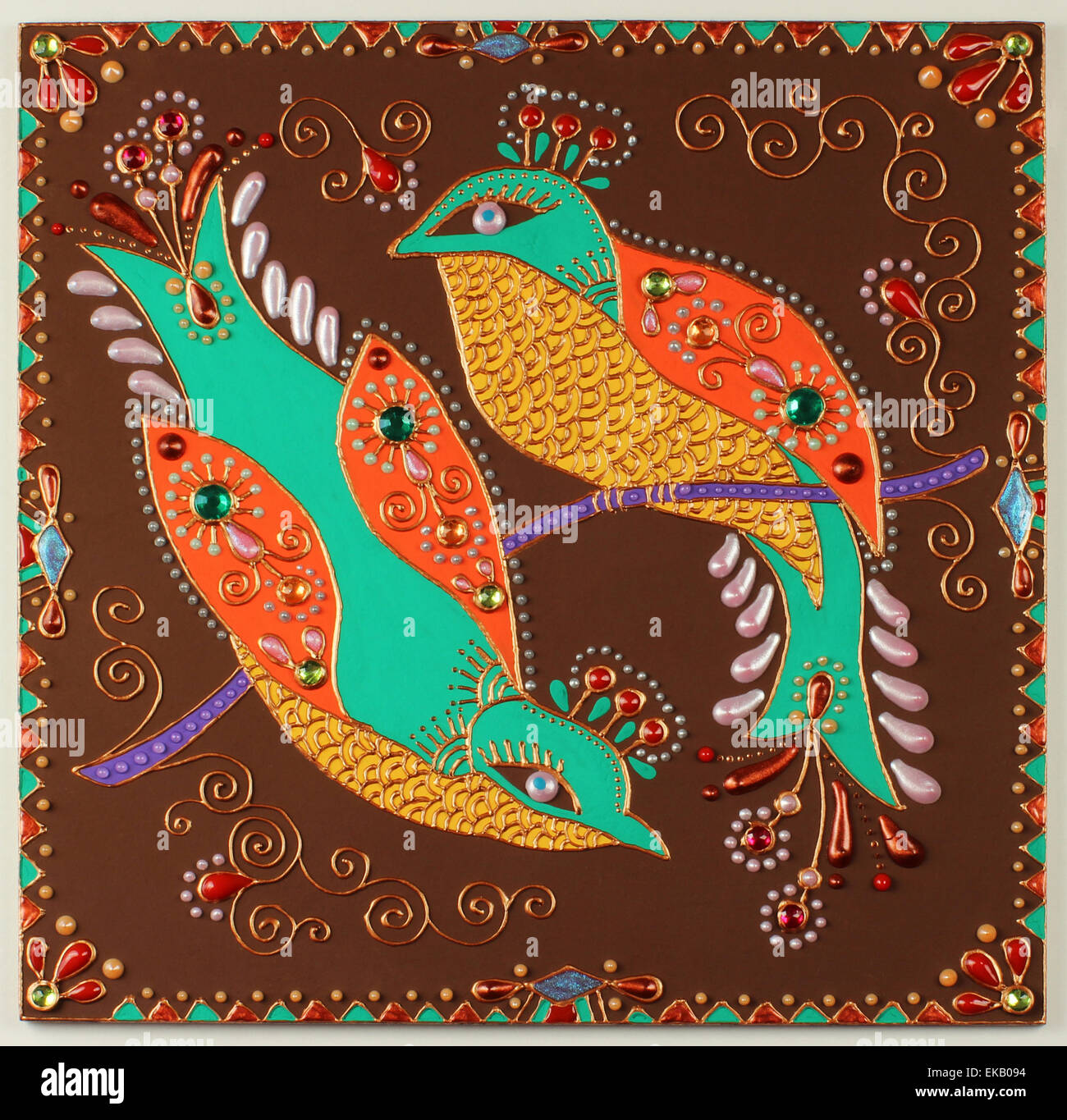 authentic original handmade craftwork painting of bird Stock Photo - Alamy