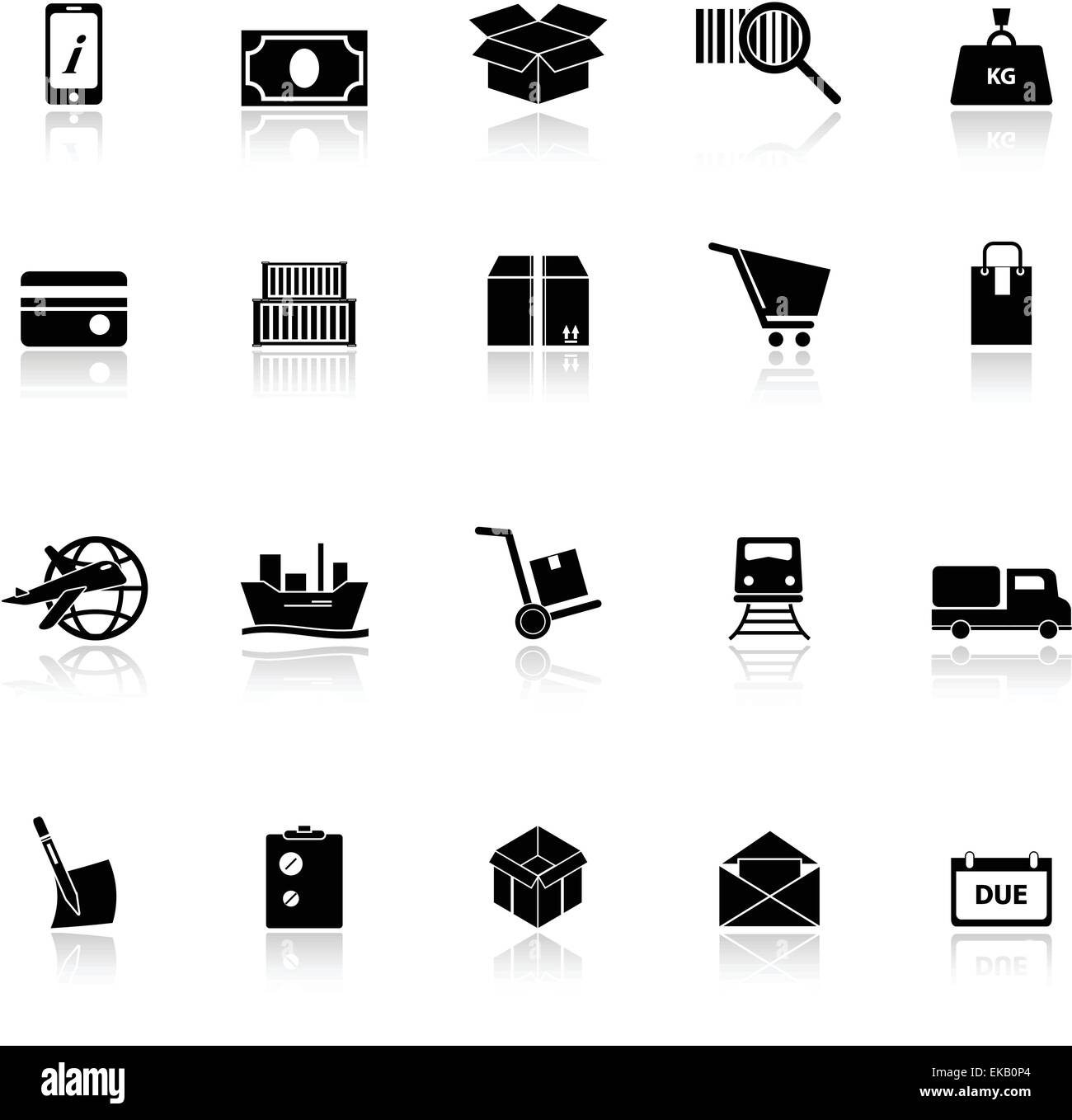 Shipment icons with reflect on white background, stock vector Stock ...