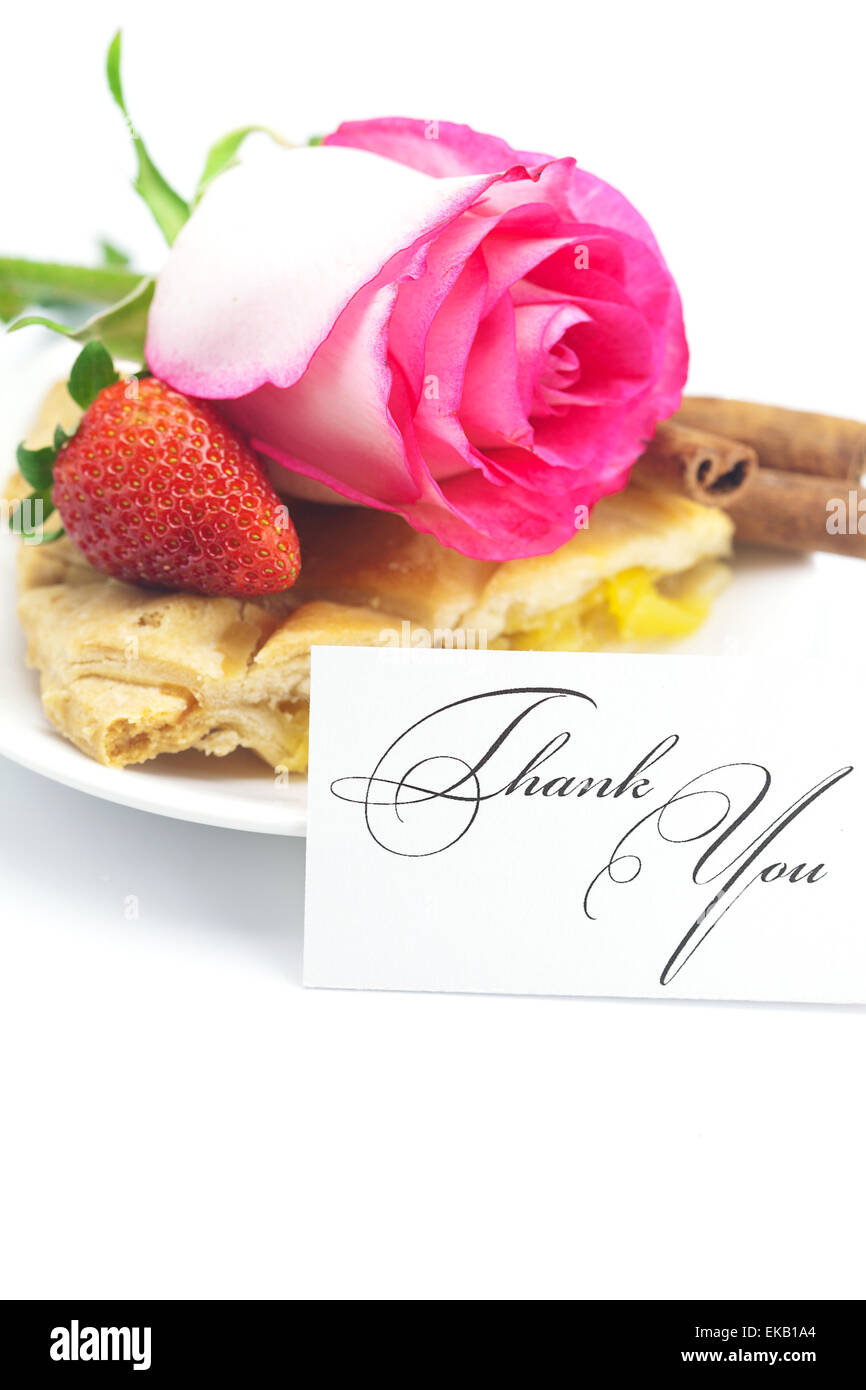 piece of apple pie, a card with the words thank you, cinnamon, p Stock ...