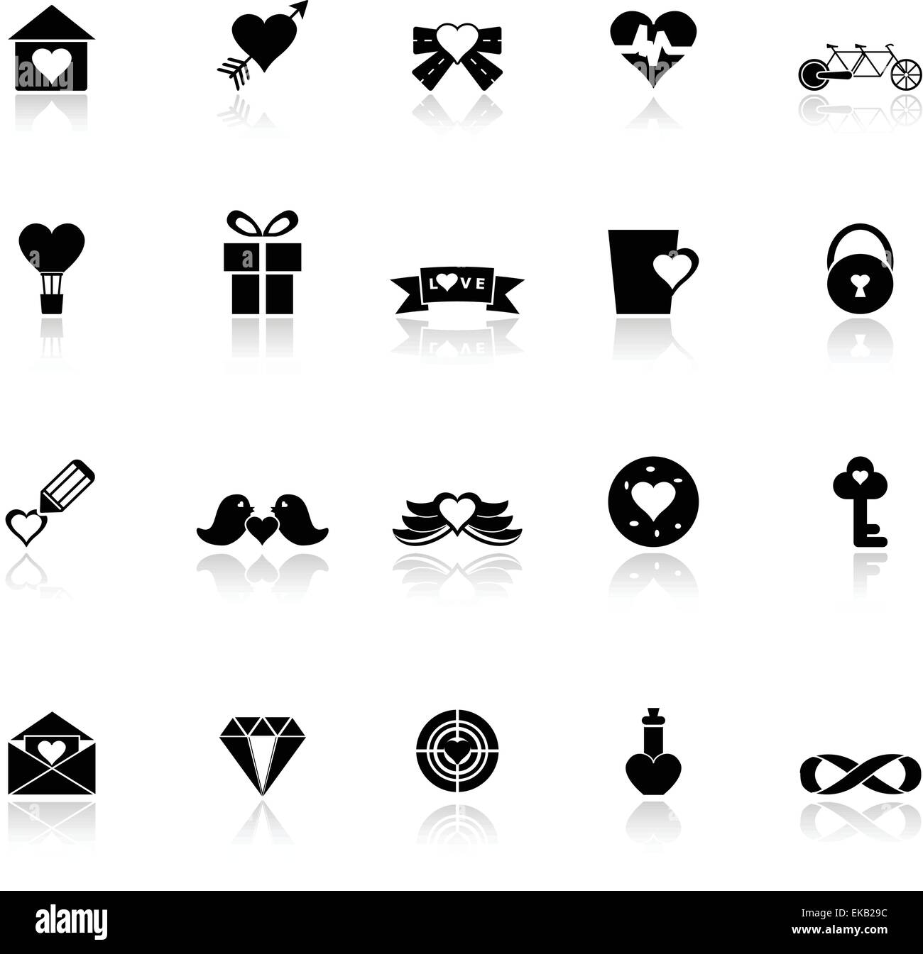 Love and heart icons with reflect on white background, stock vector ...