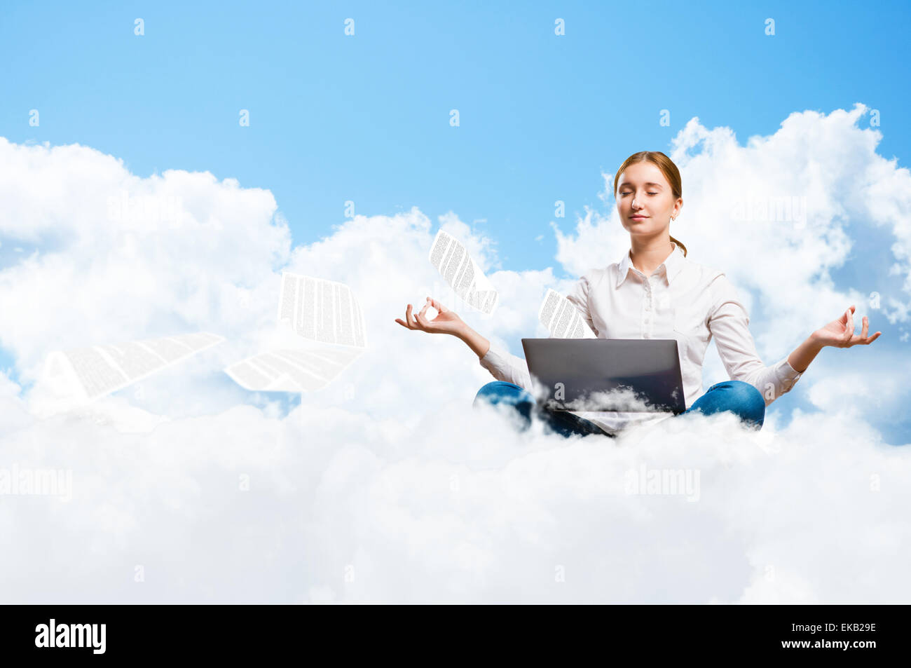 Asian woman meditating in computer hi-res stock photography and images ...