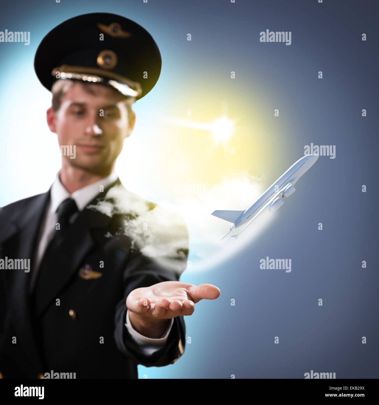 pilot in the form of extending a hand to airplane Stock Photo - Alamy