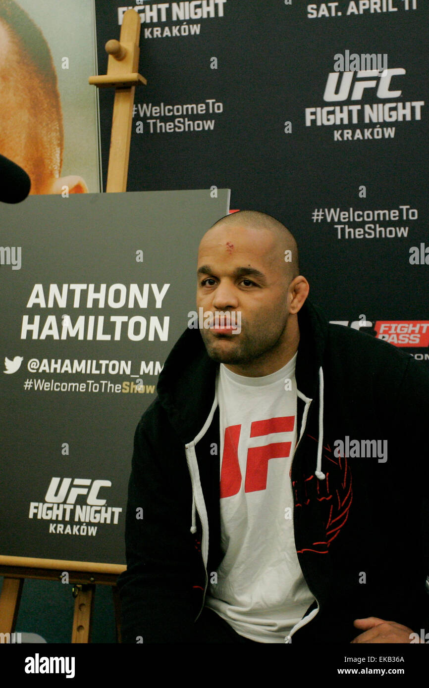 Krakow, Poland. 08th Apr, 2015. Anthony 'Freight Train' Hamilton poses ...