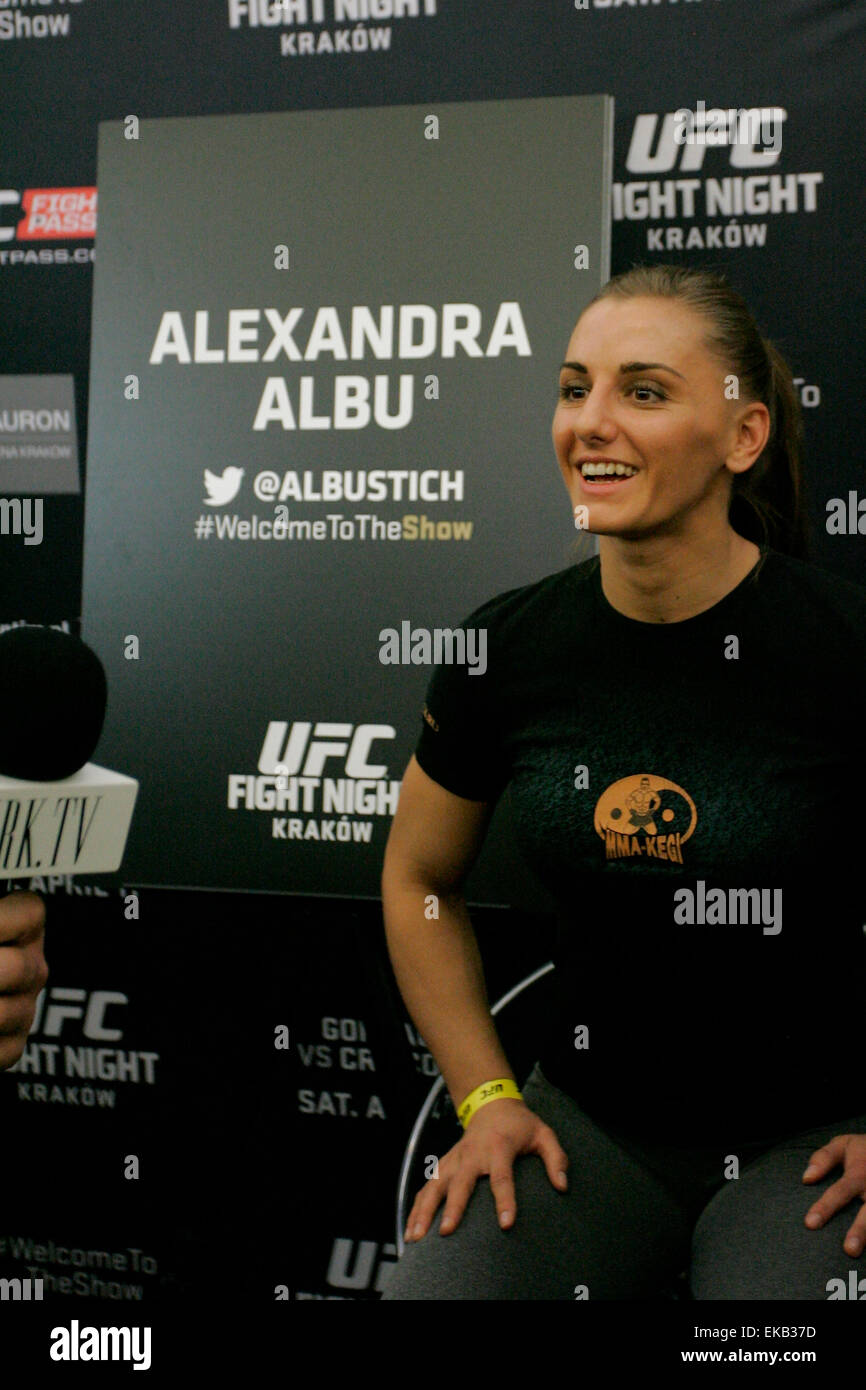 Krakow, Poland. 08th Apr, 2015. Alexandra 'Stitch' Albu poses for the ...
