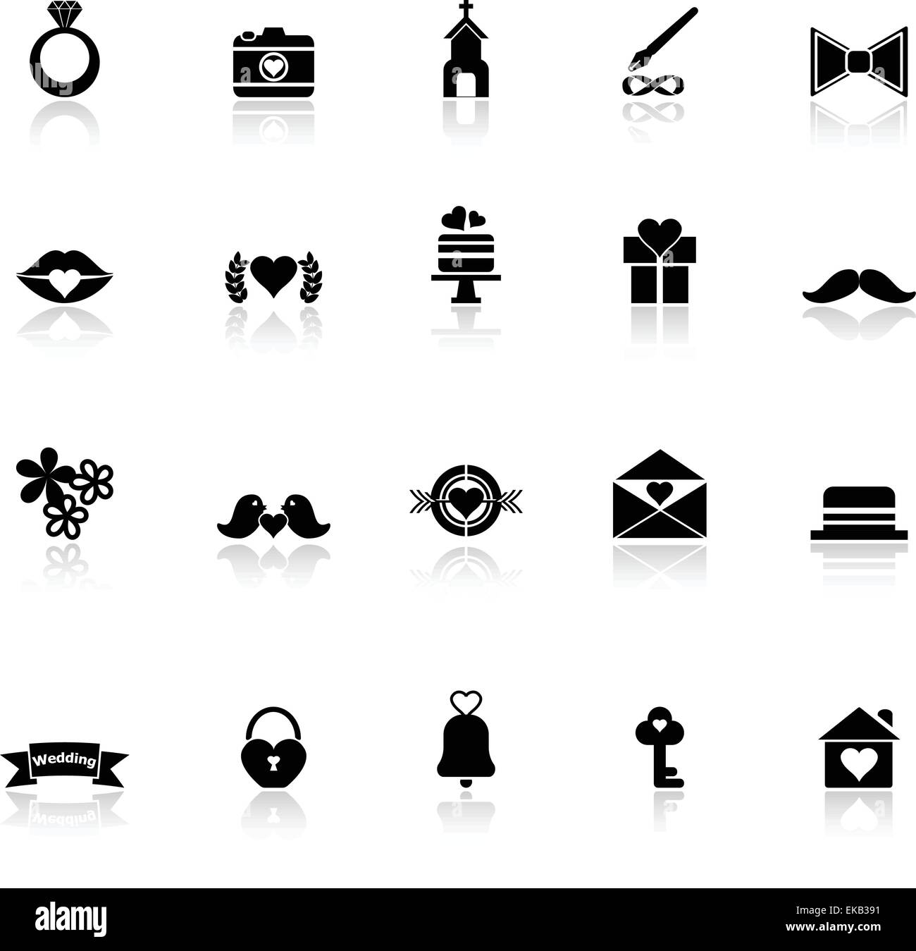 Wedding icons with reflect on white background, stock vector Stock ...