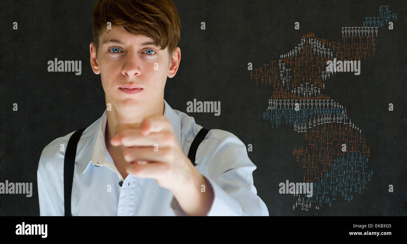 North or South Korea needs you pointing man on blackboard war map ...