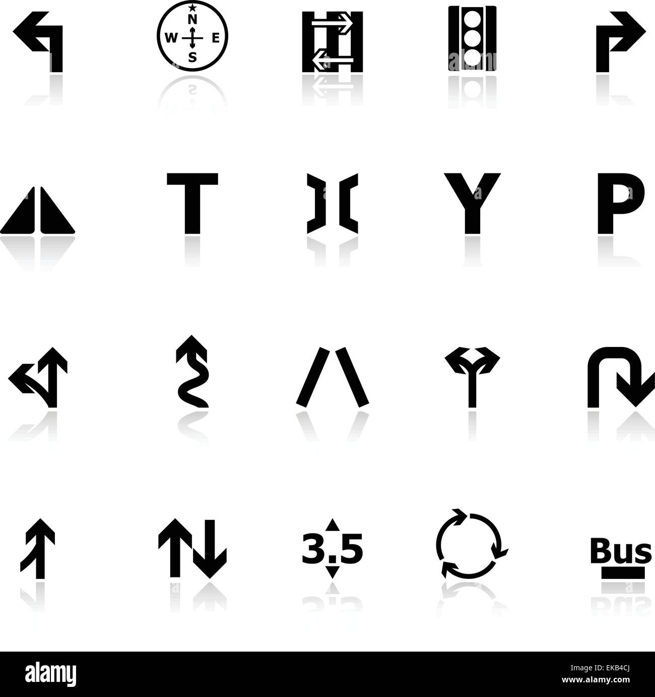 Traffic sign icons with reflect on white background, stock vector Stock ...